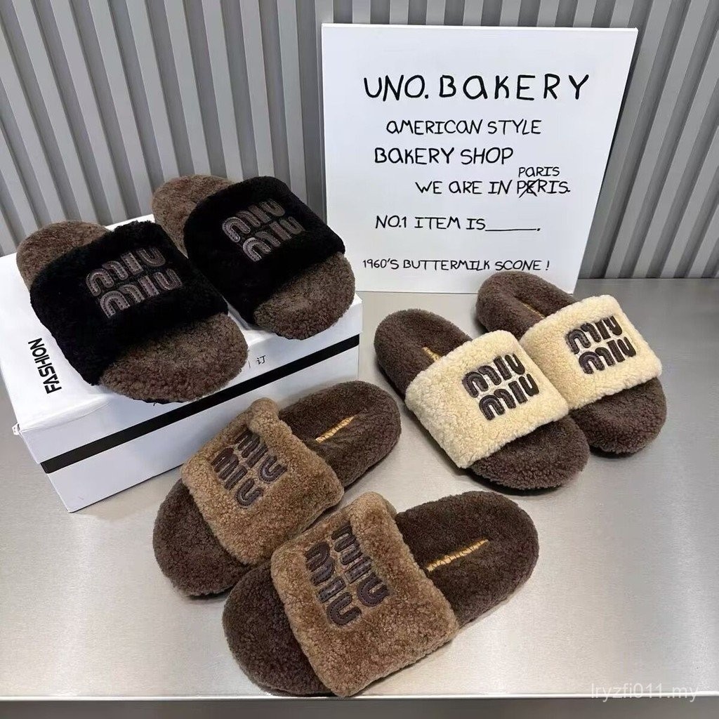 Furry Niche Slippers Letter Female Outer 2024 Autumn Winter New Style ...