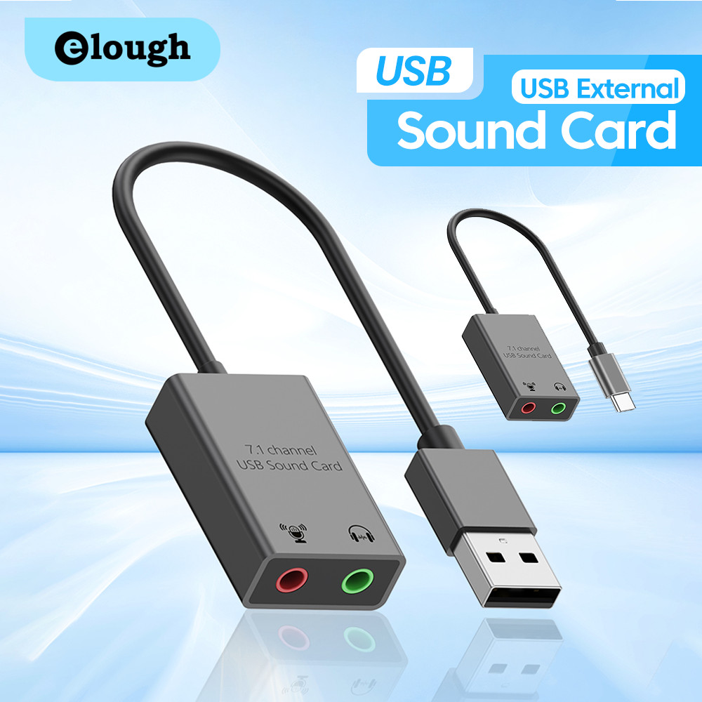 Elough External USB Sound Card USB/Type C to 3.5mm Jack Audio Cable ...