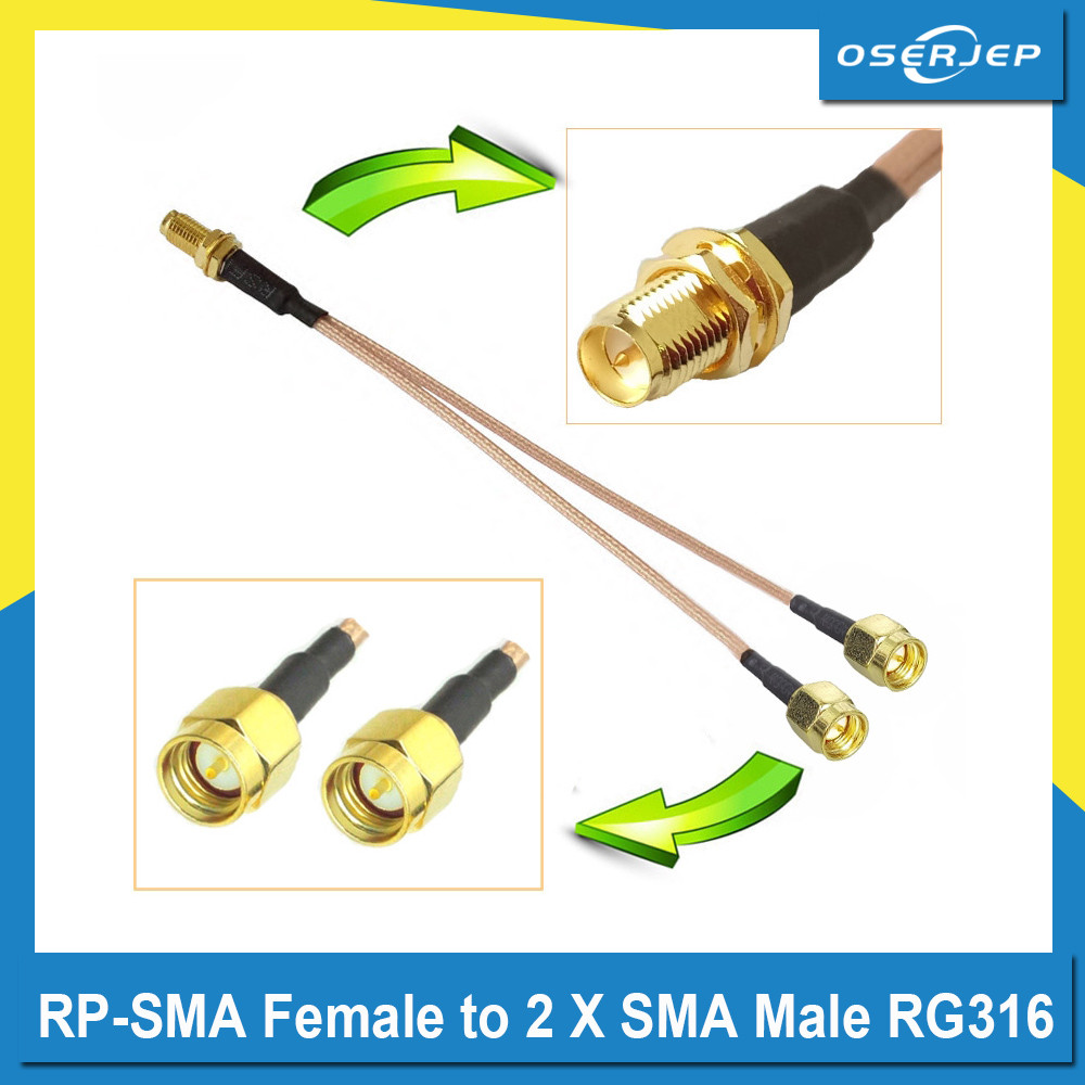 1PC RP-SMA Female to 2 X SMA Male Antenna Extension Cable Splitter Y type RG316 Cable Pigtail ...