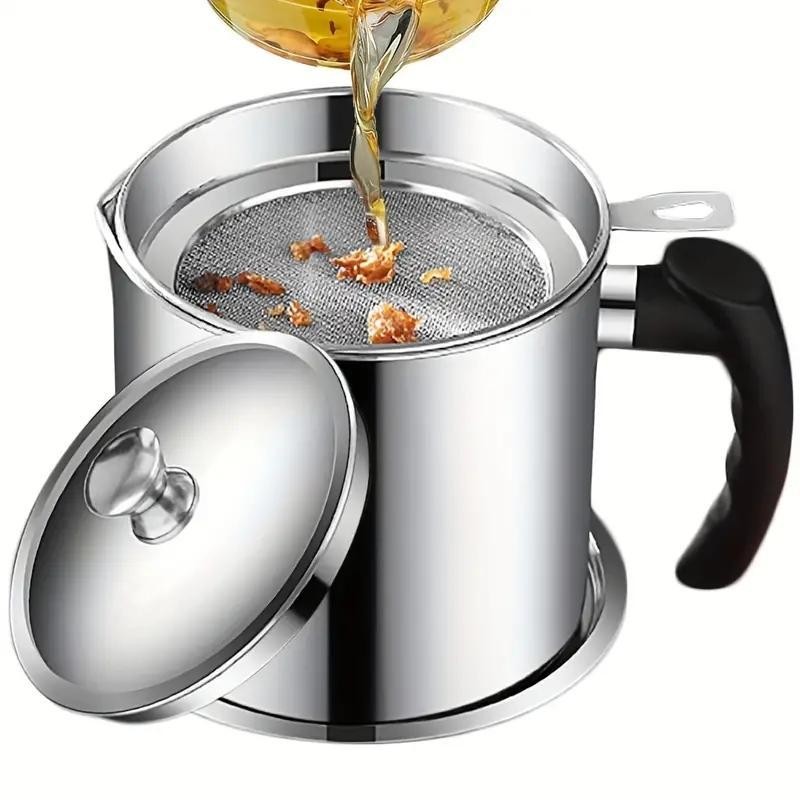 Stainless Steel Oil Pot with Filter, Kitchen Oil Dispenser with Tray ...