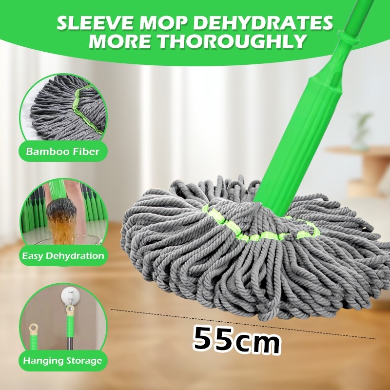 Mop Lantai Viral Dehydration Bamboo Fiber Self Twisting Rotating Mop ...