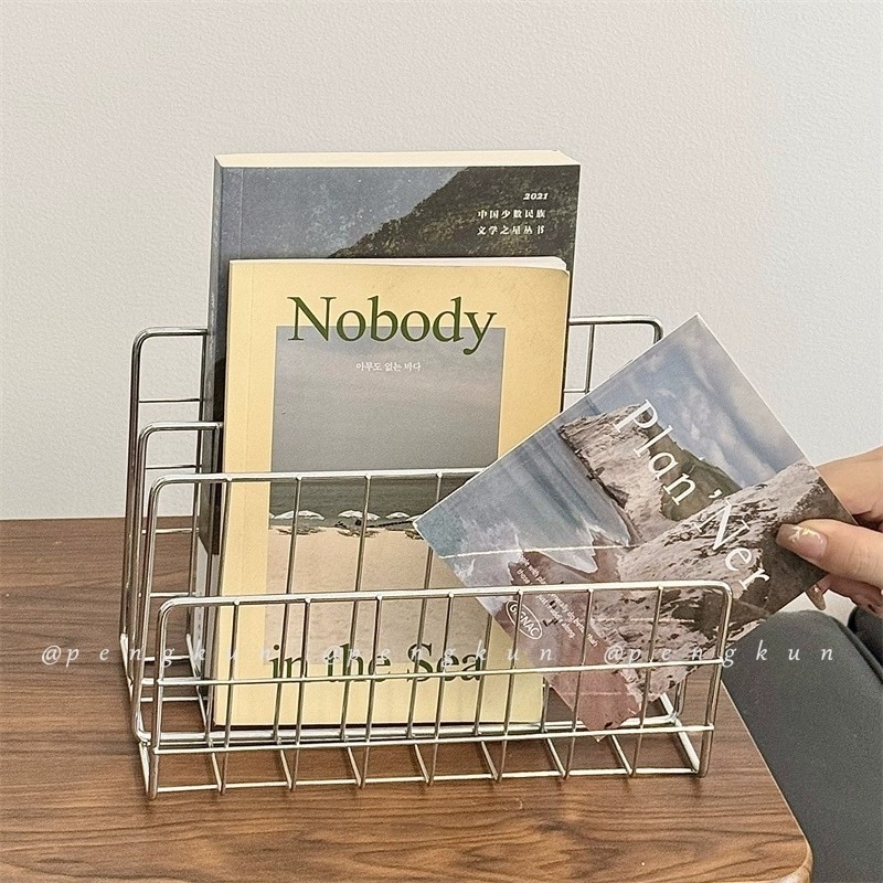 Ins Style Simple Iron Desktop Storage Rack Magazine Organizing Rack ...