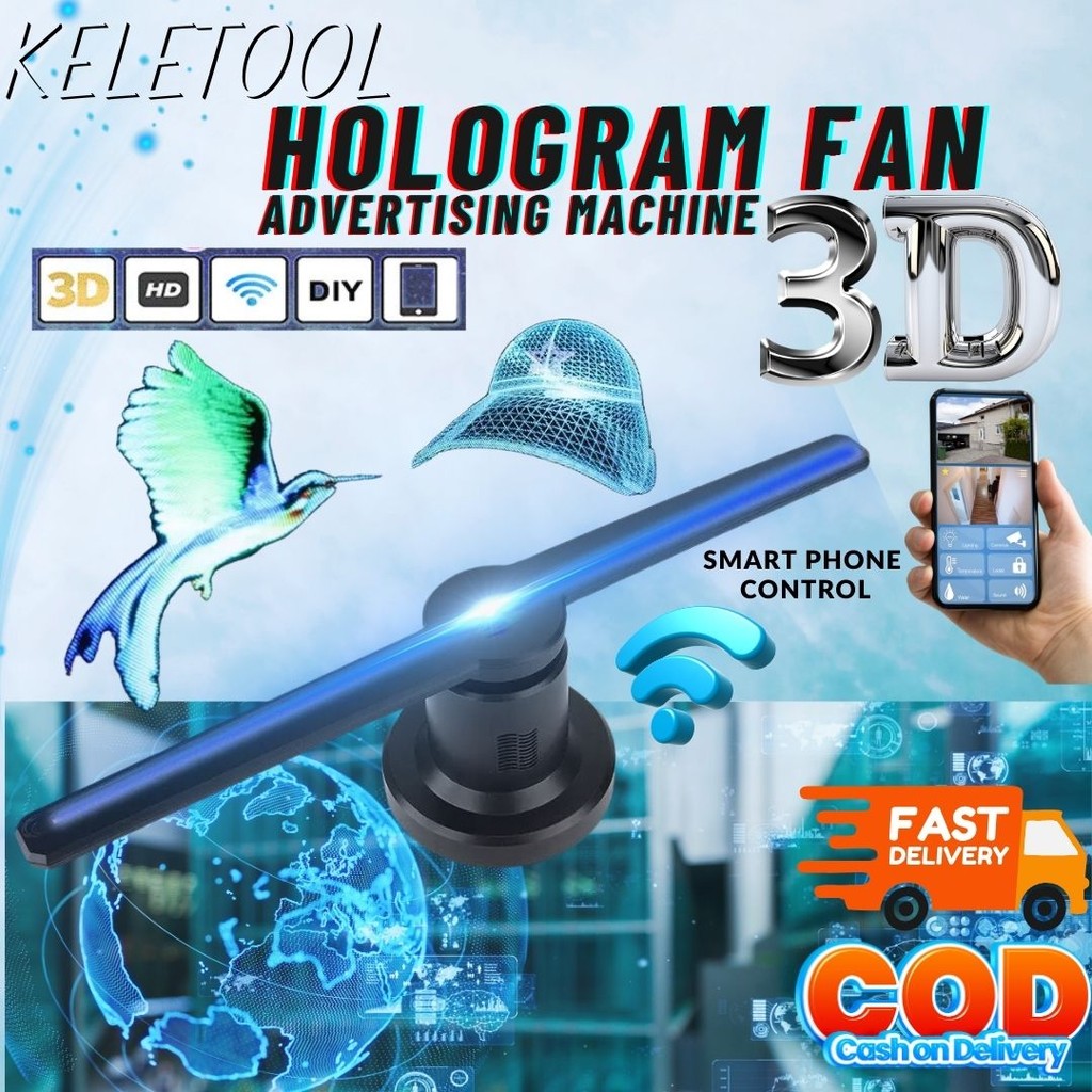 3D Holographic Display LED Air Imaging Hologram Fan WIFI Holographic Projector Advertising ...