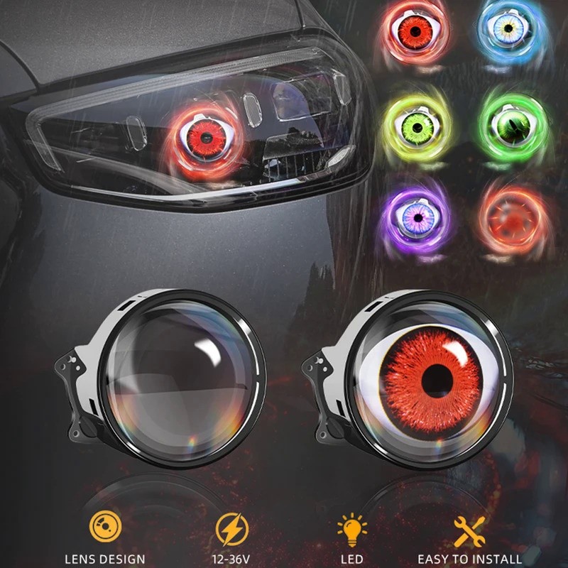 Dynamic LED Car Headlights Devil Eye LED Light Cool Decoration Remote ...