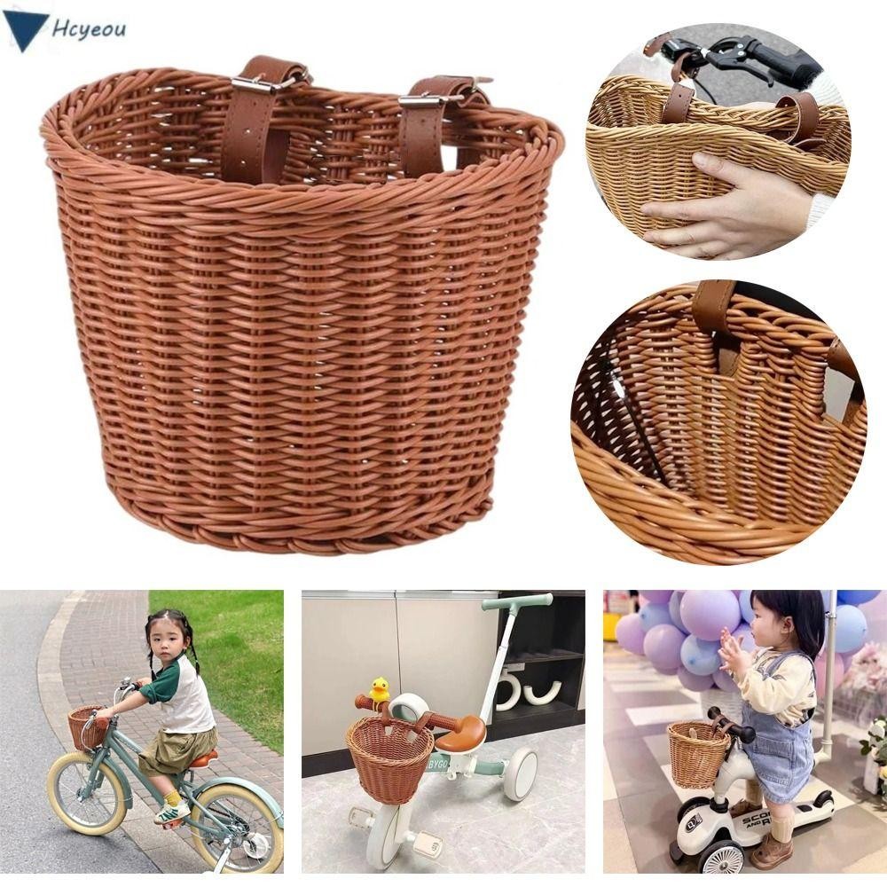 HCYEOU Bicycle Basket, Rattan Woven Handlebar Front Basket, Mini ...