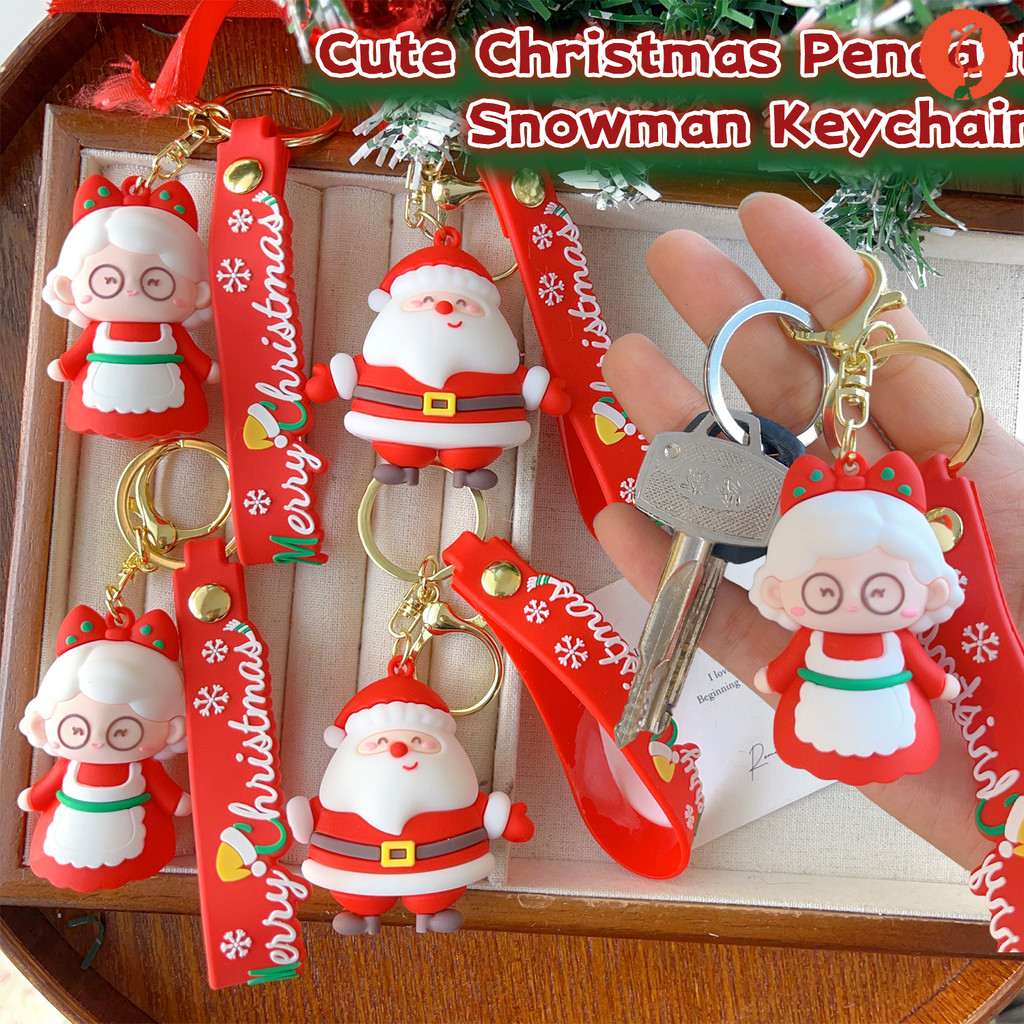 Joyful Red Christmas Theme Keychain - Santa Claus Snowman Pendant ...