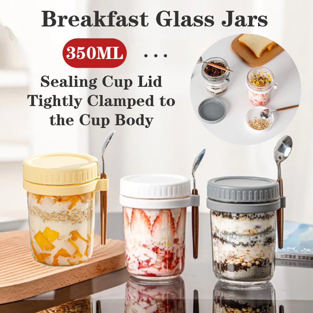 350ml Oatmeal Cup Overnight Oats Jars Breakfast Cup with Lid and Spoon ...