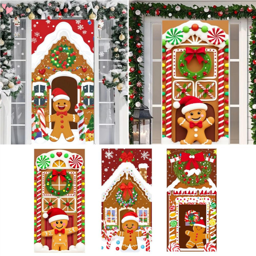 Christmas Door Cover Christmas Gingerbread Man Front Door Decorations ...