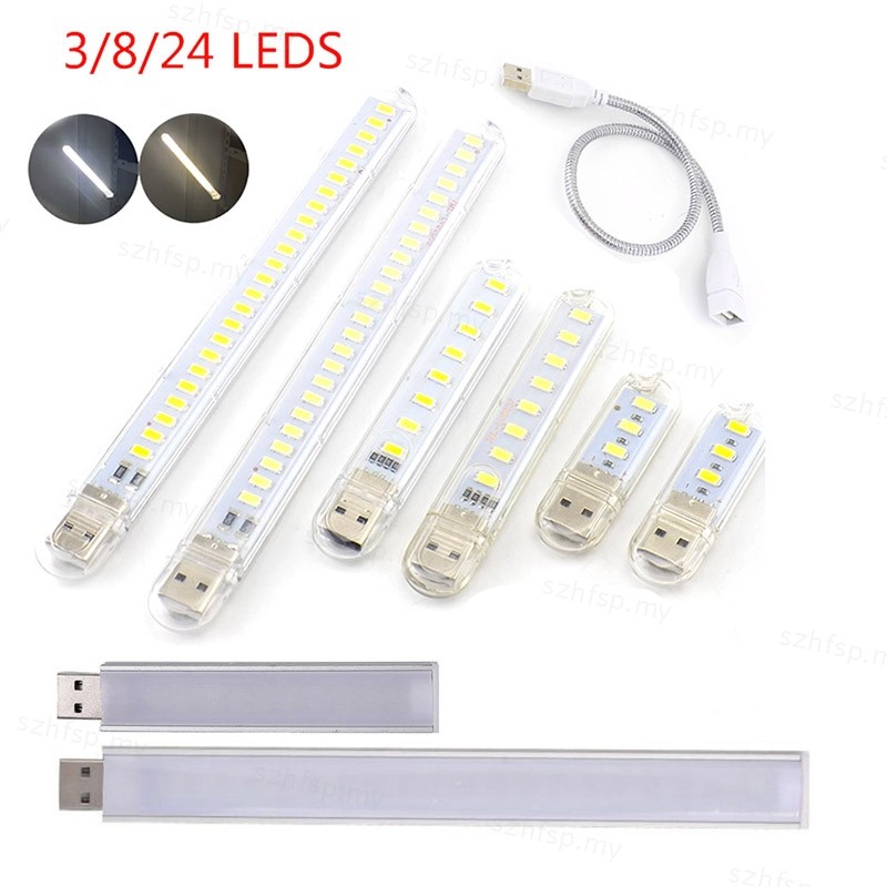 Portable Mini 3/8/24 LED 5V USB DC Warm White Lamp Book Reading FLashlight Night Light Lighting ...