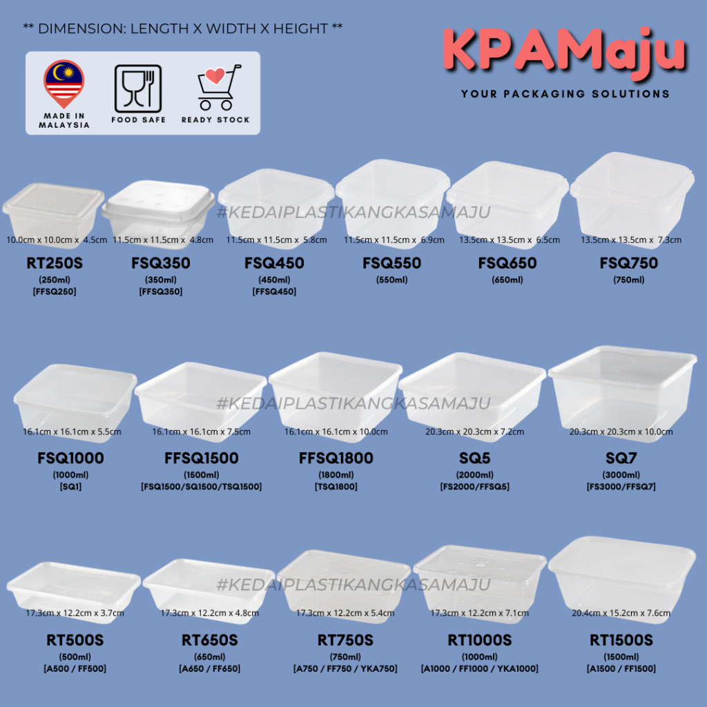 Square/Rect. PP Container (250ml/350ml/450ml/500ml/550ml/650ml/750ml/1000ml/1500ml/1800ml/2000ml ...