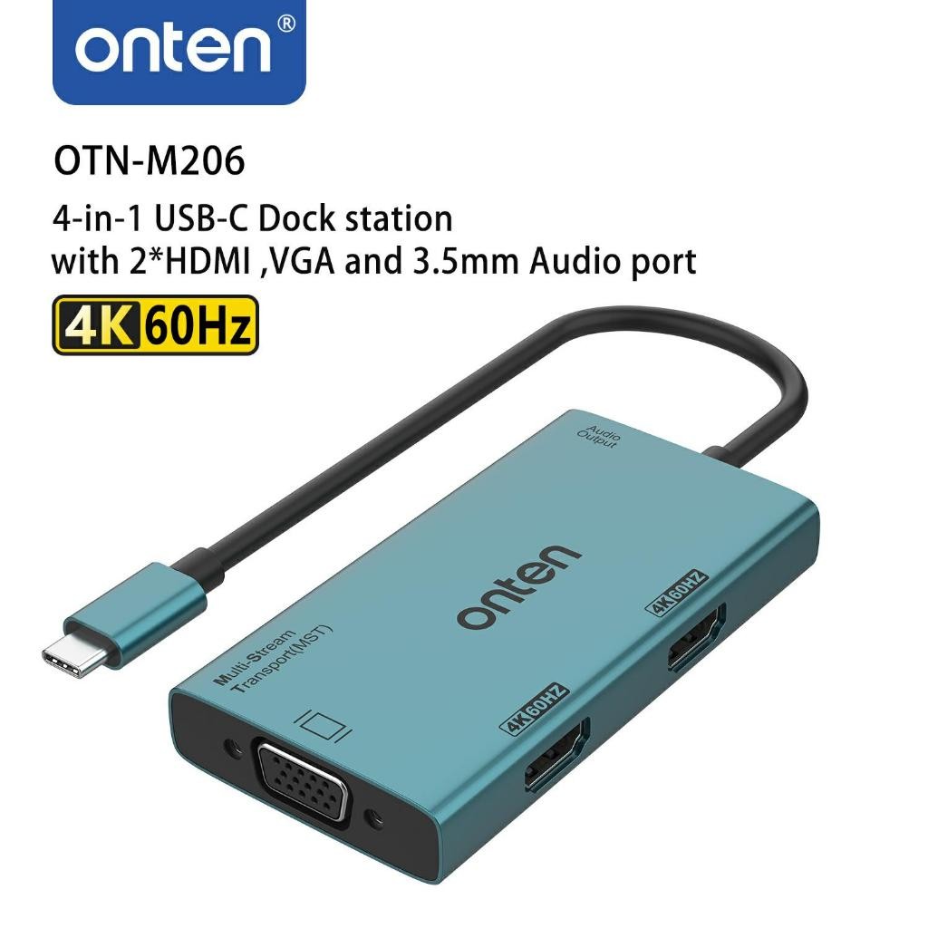 ONTEN 4IN1 MULTI-STREAM TRANSPORT (MST) USB-C TO DUAL HDMI+VGA ADAPTER ...