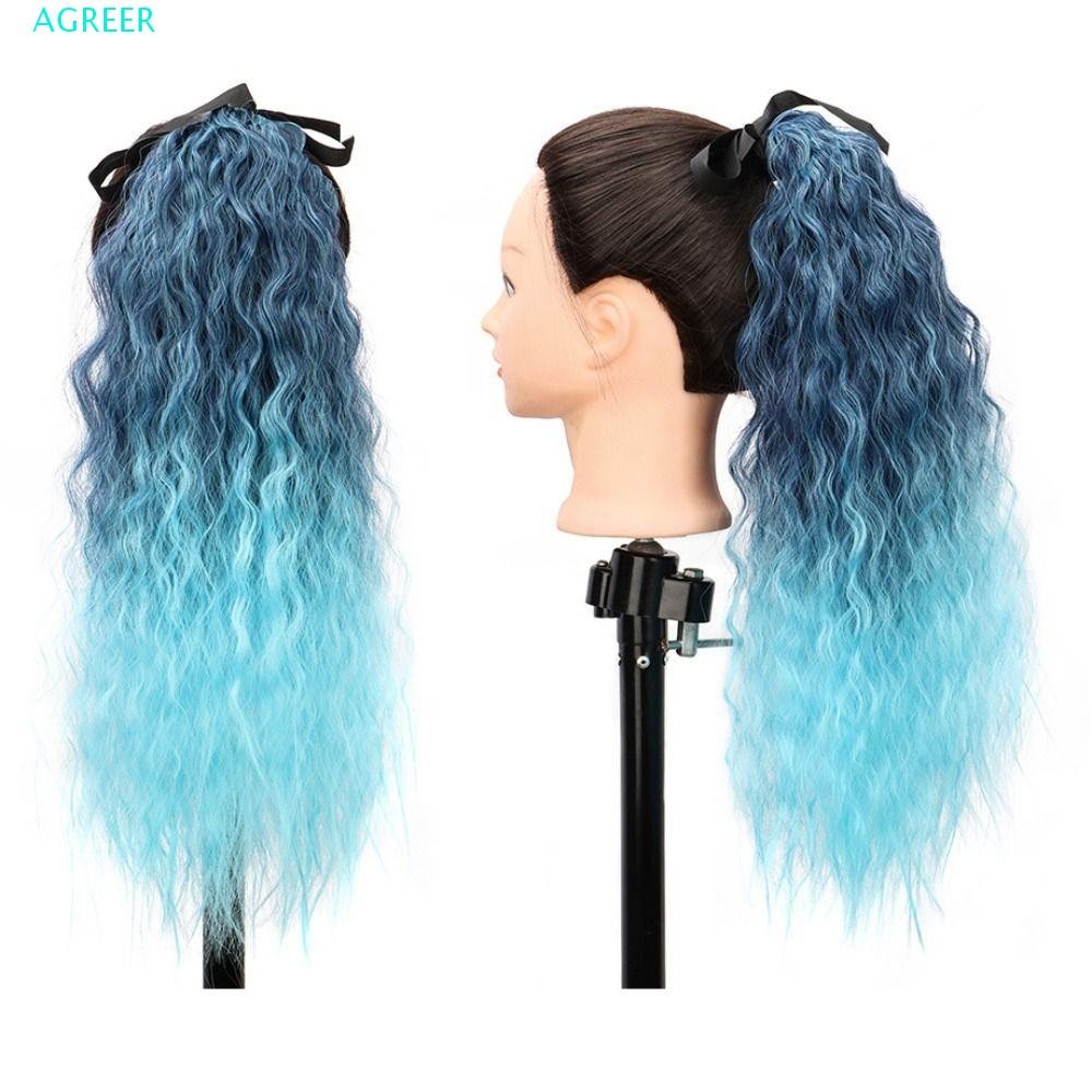 AGREER Drawstring Ponytail Wig, Corn Perm Ombre Long Wavy Curly ...