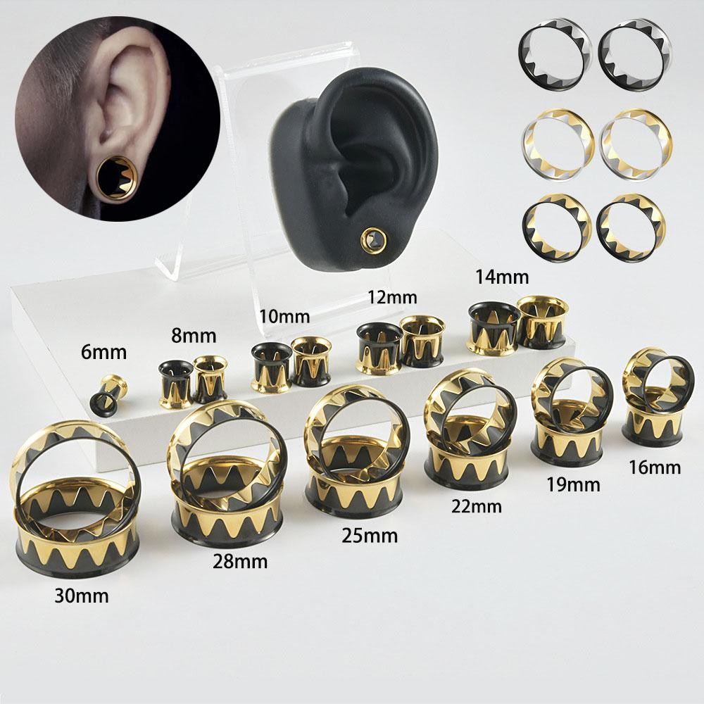 1 Pair Double Color Stainless Steel Ear Tunnel Plug Gear Shape Double ...