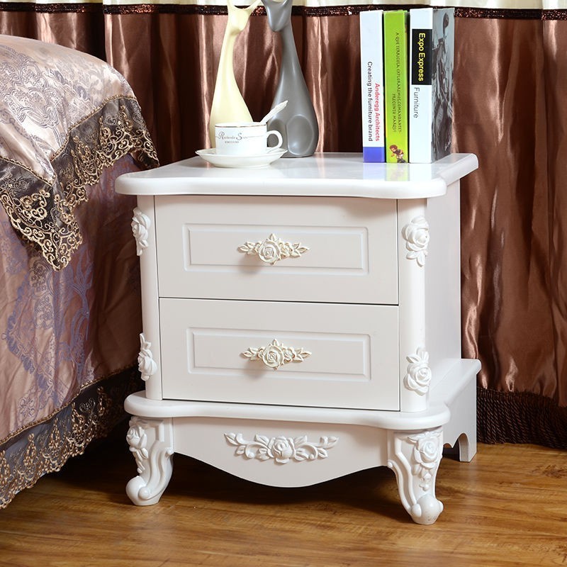 European style bedside table bedroom simple carved pattern with lock ...