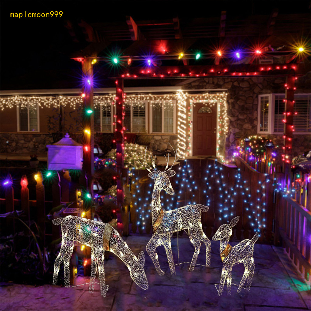 Bright Christmas Outdoor Decoration, 3-Piece Lighted 2D Reindeer Family, Waterproof Outdoor ...