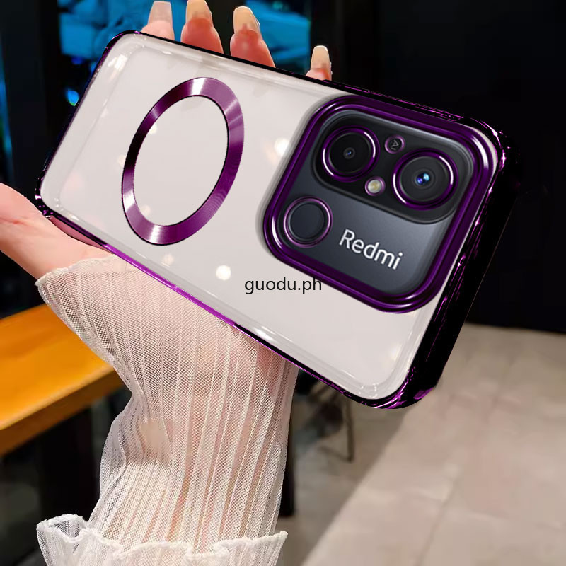 Casing Redmi 12C Phone case Soft gold border transparent bumper with ...