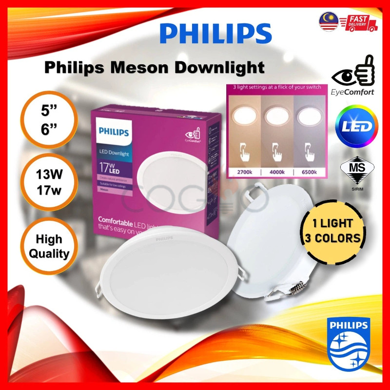 PHILIPS Meson LED Downlight 5" 6" 13w 17w 3COLOR LED 59466 59467 59464 ...