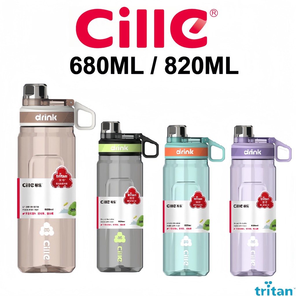 Cille Tritan Water Bottle BPA-Free Plastic Water Bottle Botol Air Plastik XL-2431/2432 680/820ML ...