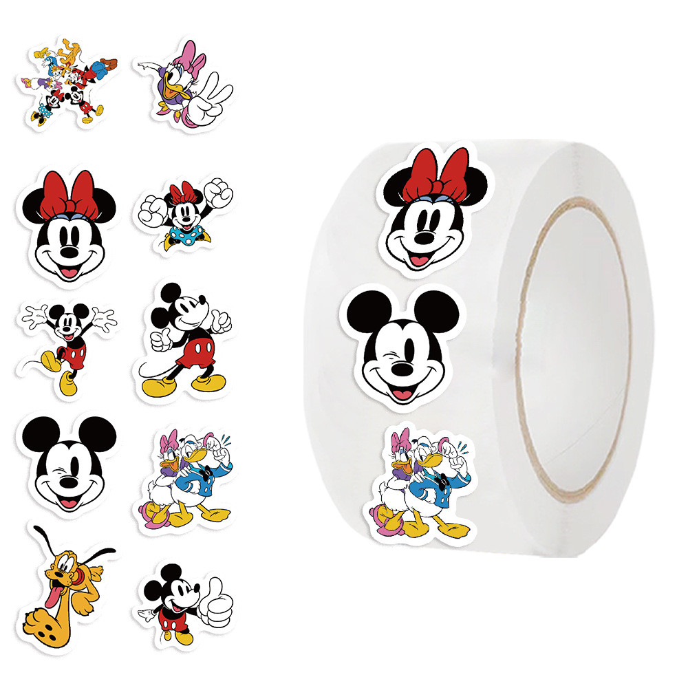 500 pcs 10 images Mickey Mouse Cartoon Stickers Roll/Stickers Tape | Shopee Malaysia