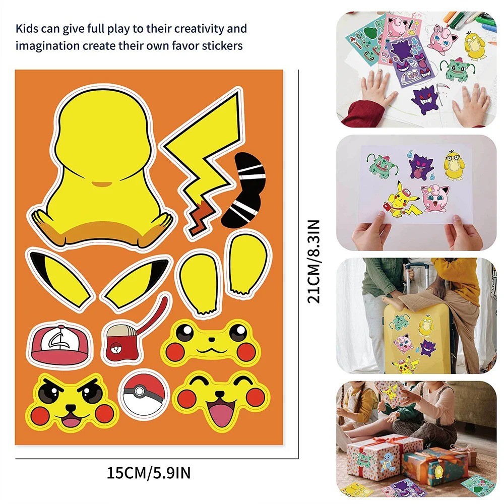 Make a Face Pikachu Sticker Waterproof Pokemon Sticker Pikachu DIY ...