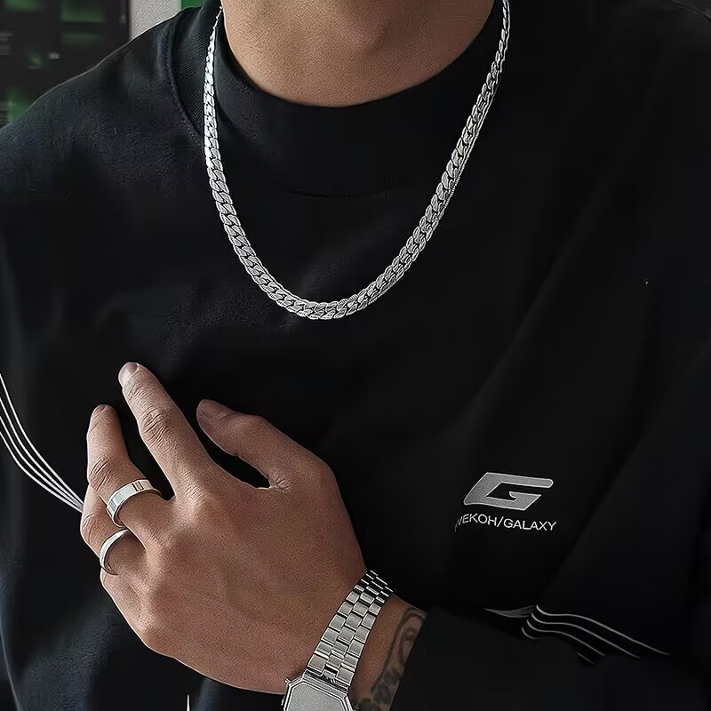 Titanium Steel Encrypted Embossed NK Chain Cuban Necklace Men's Fashion ...