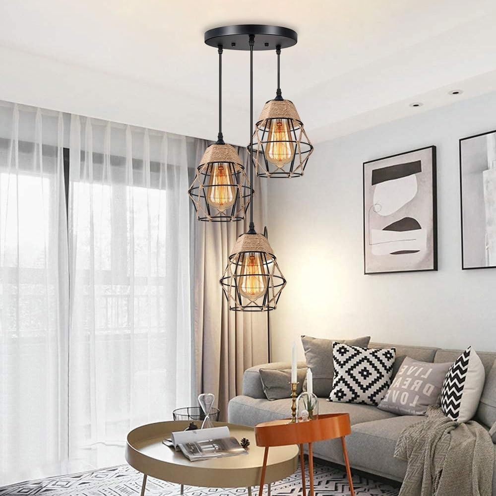 Wood Frame Vintage Rope Pendant Light Dining Lamps Lampu Gantung ...