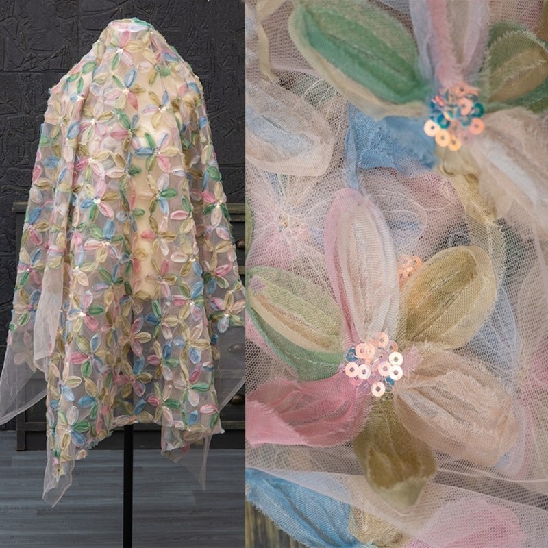 130CM*1yard Graded three-dimensional texture embroidery pattern Glitter ...