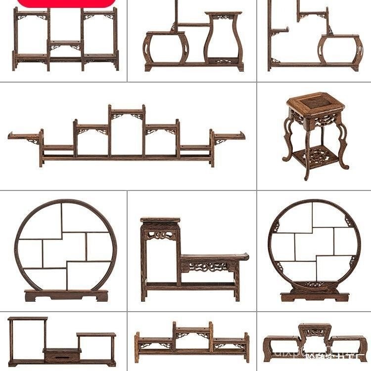 Chinese Style Ornaments Purple Clay Pot Solid Wood Display Rack ...