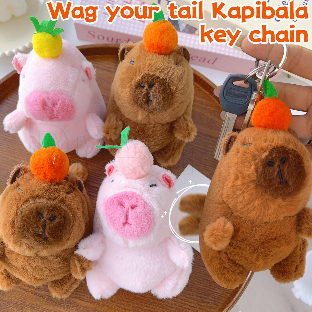 Plush Tail Wagging Capybara Keyring - For Kids Birthday Gifts - Cartoon Lovely Car Key Holder ...