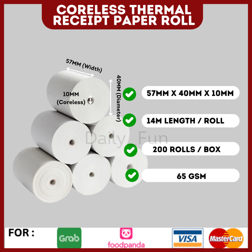 57mm x 40mm x 10mm Coreles Credit Card Rolls Thermal Paper Roll ...