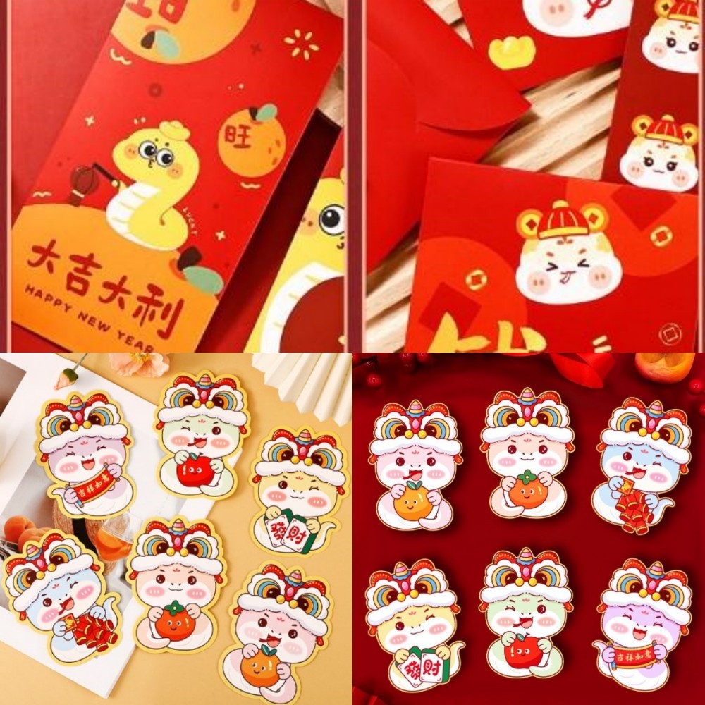 2025 CNY Cartoon Print Fun Red Envelope 6-Pack Year Of The Snake Theme ...