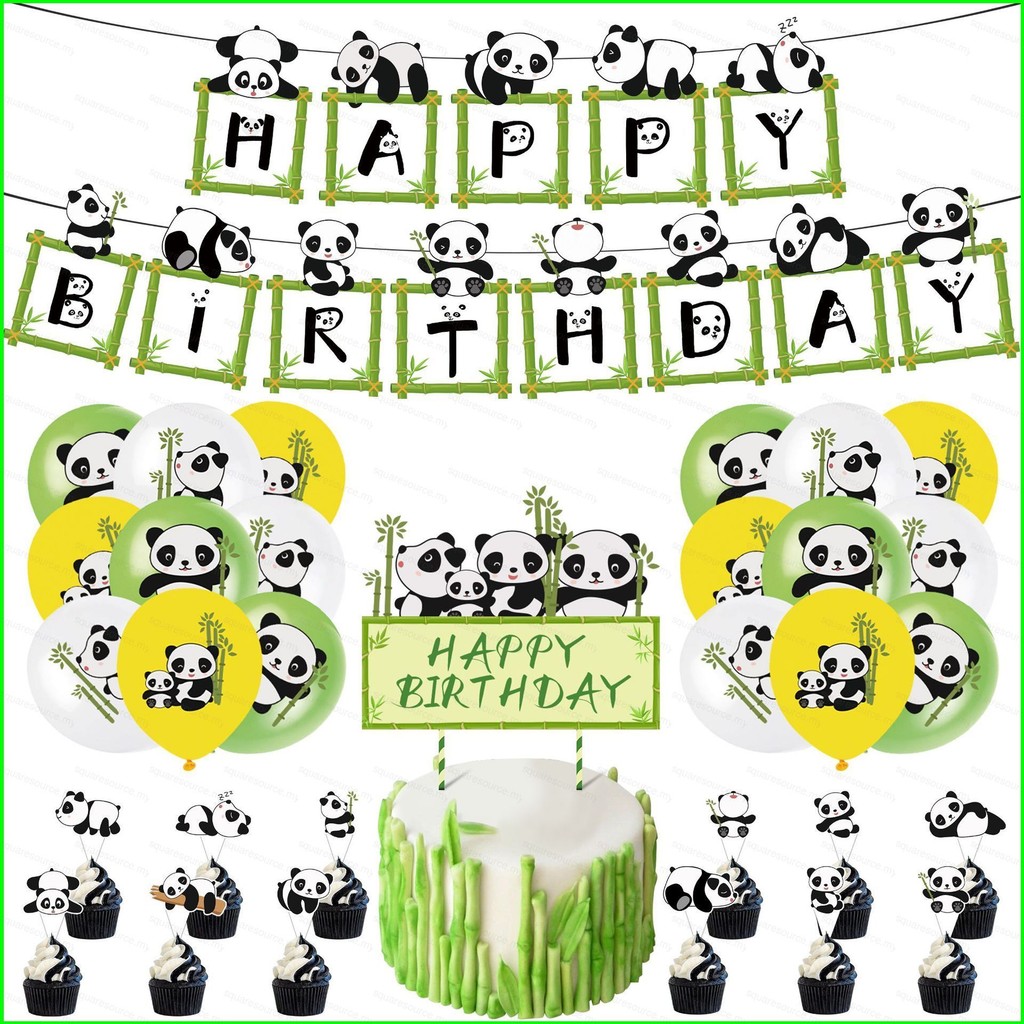 SQ1 panda theme kids birthday party decorations banner cake topper ...