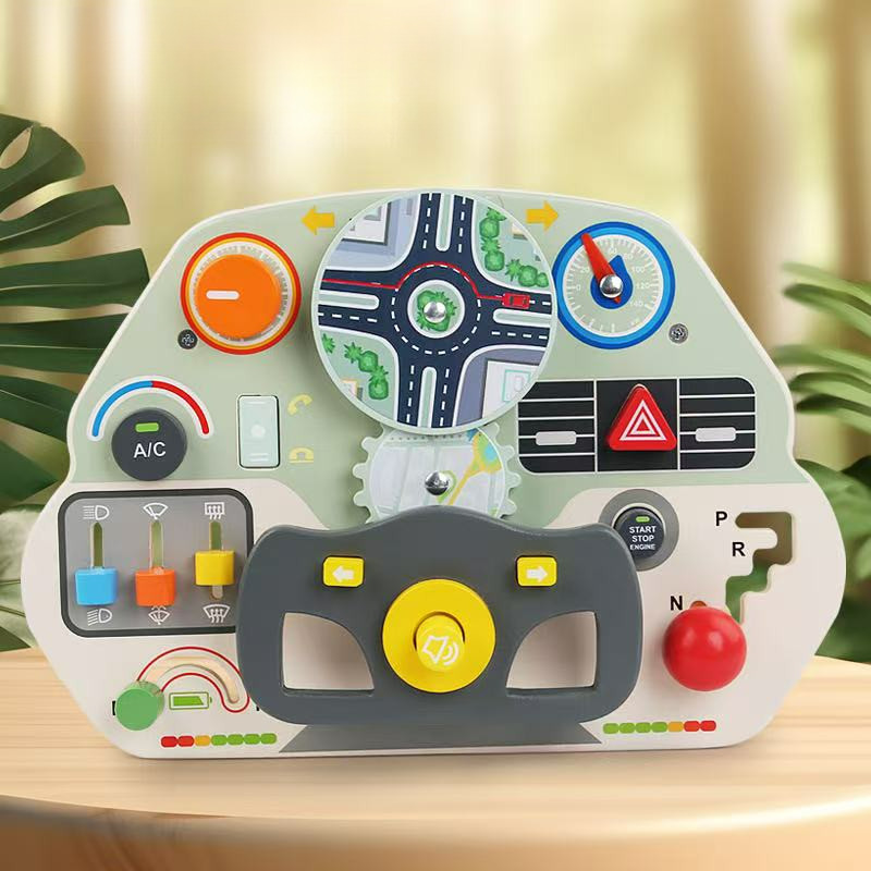 Montessori Wooden Steering Wheel Toy Analog Circuit Driving Game for ...