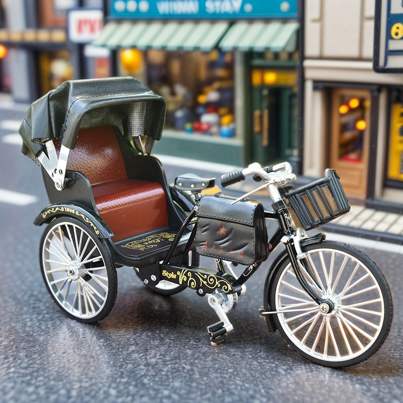 Model becak retro simulasi, basikal roda tiga manusia alat letak barang ...