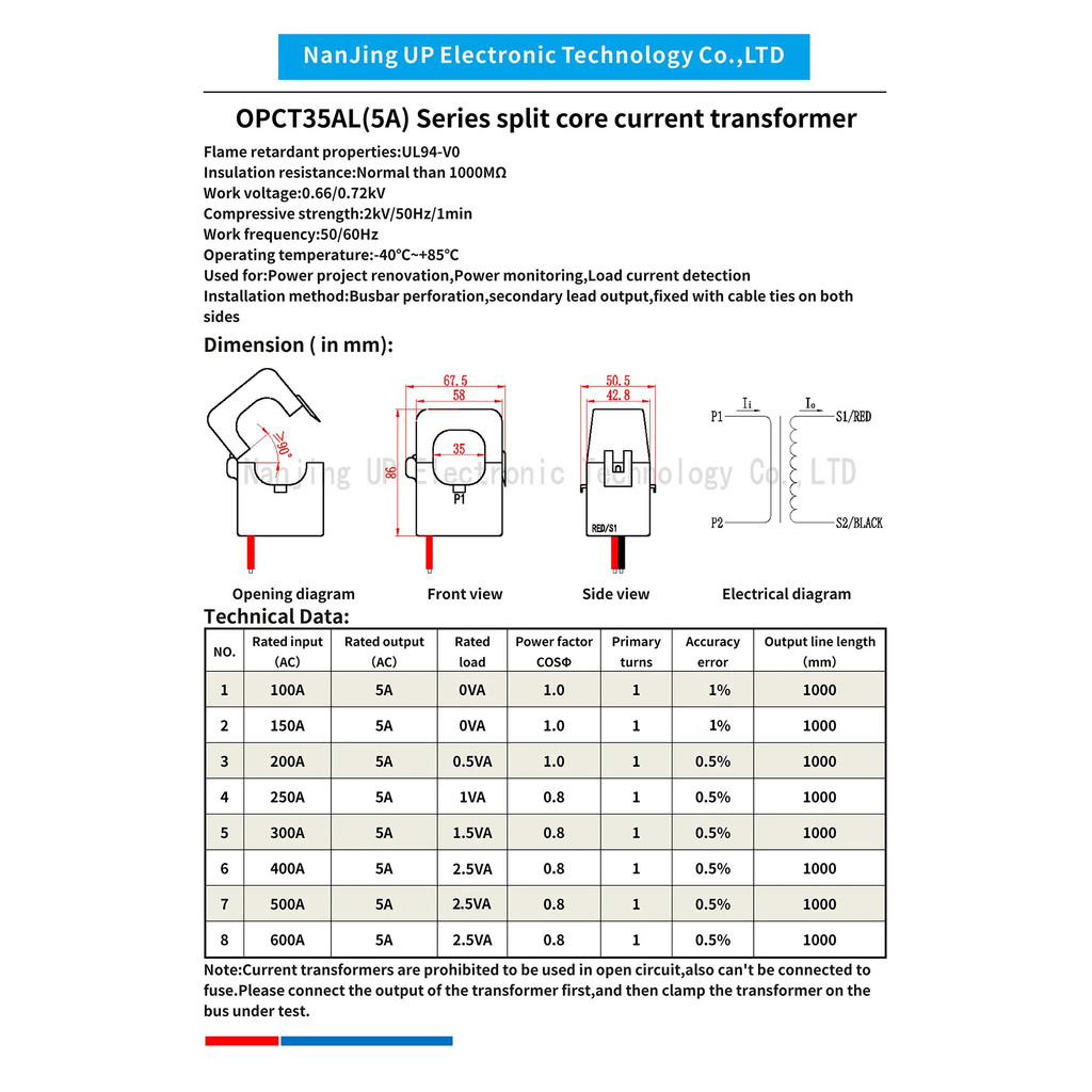 Split Core Current Transformer Clamp CT 24MM 35MM 50MM OPCT35AL ...