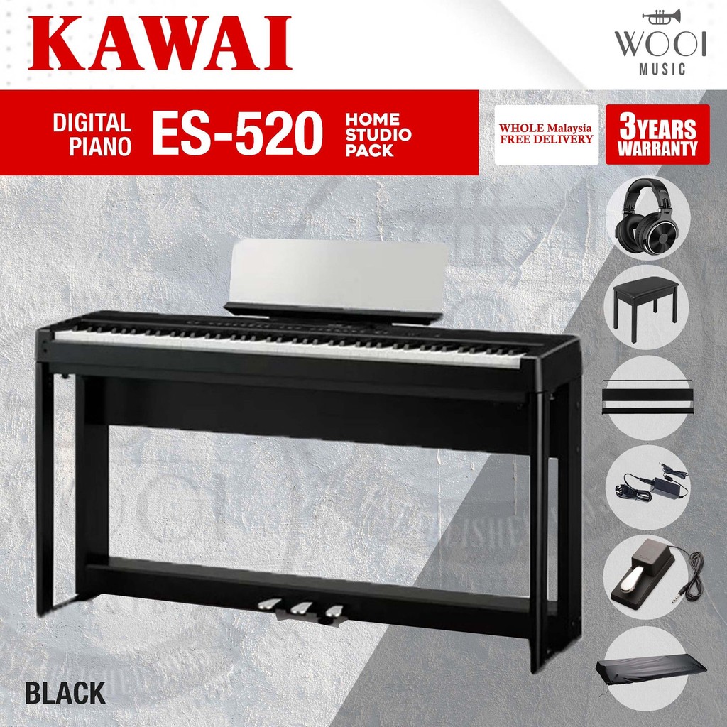 Kawai ES520 Portable Digital Piano - Black (Package) | Shopee Malaysia