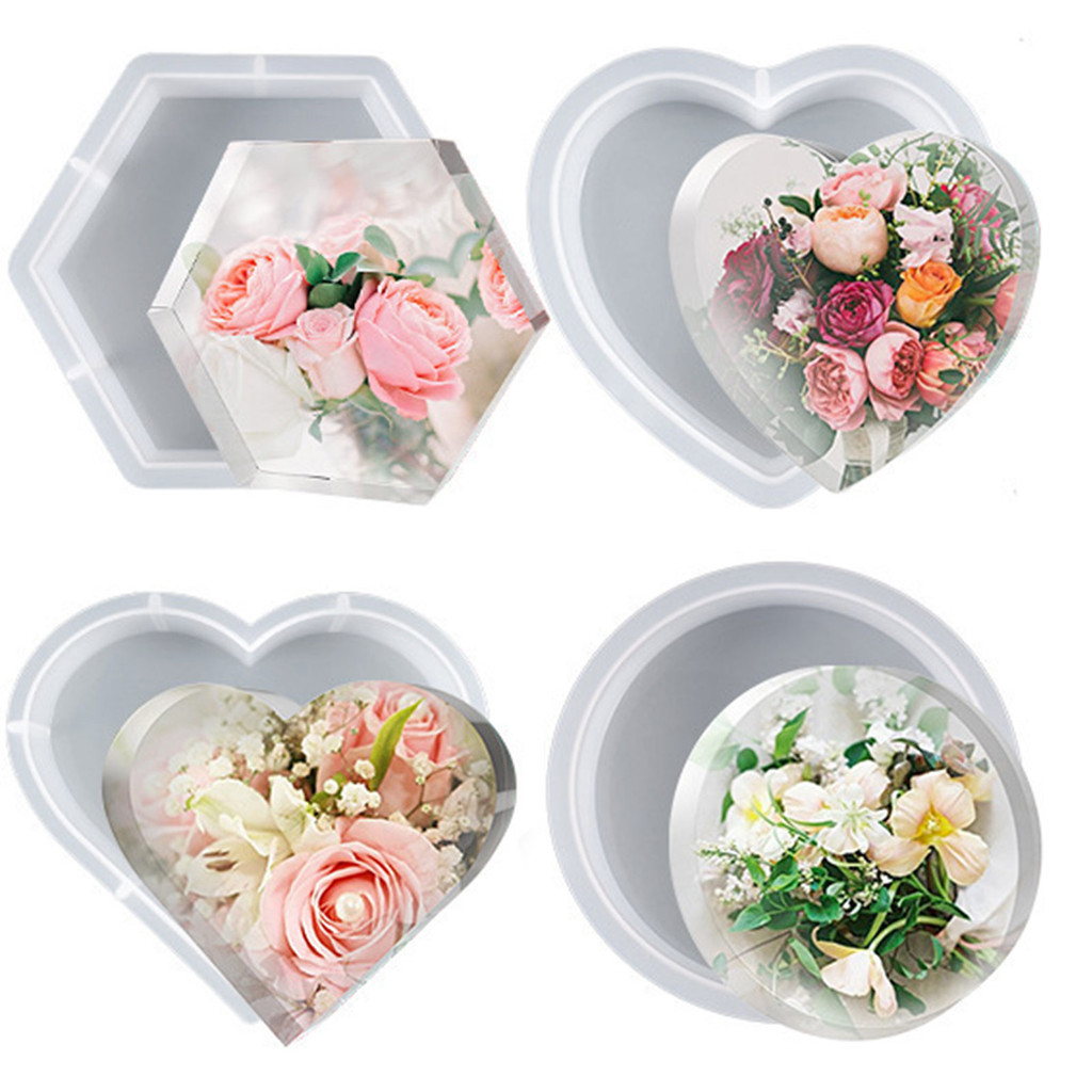 HLW Large Resin Molds, Resin Molds Silicone Round Hexagon Heart Epoxy ...