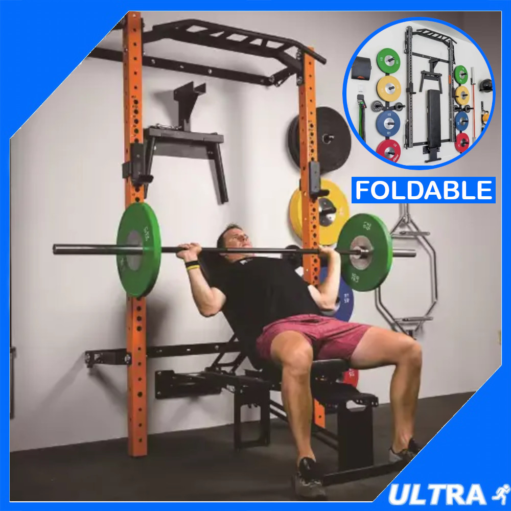 Space Saving Squat Rack Folding Power Cage Foldable Stand Pull Up J ...