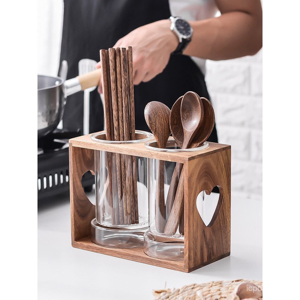 Acacia Glass Tising tiub penyepit Home dapur rak Creative Storage Hotel ...