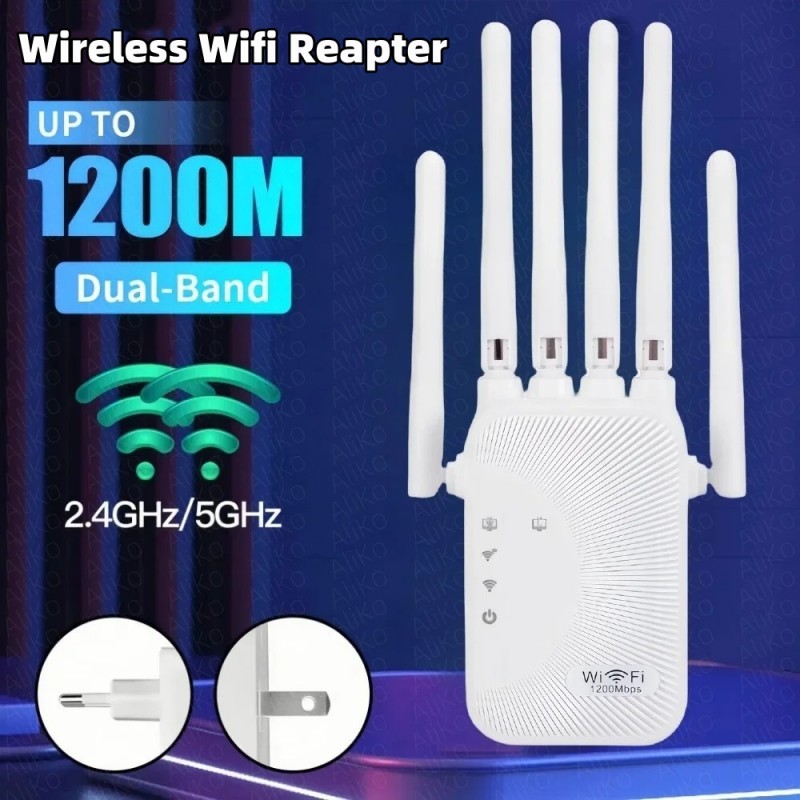 1200Mbps WiFi Repeater Dual Band Wireless Amplifier 2.4G 5GHz Network Long Range Signal Booster ...