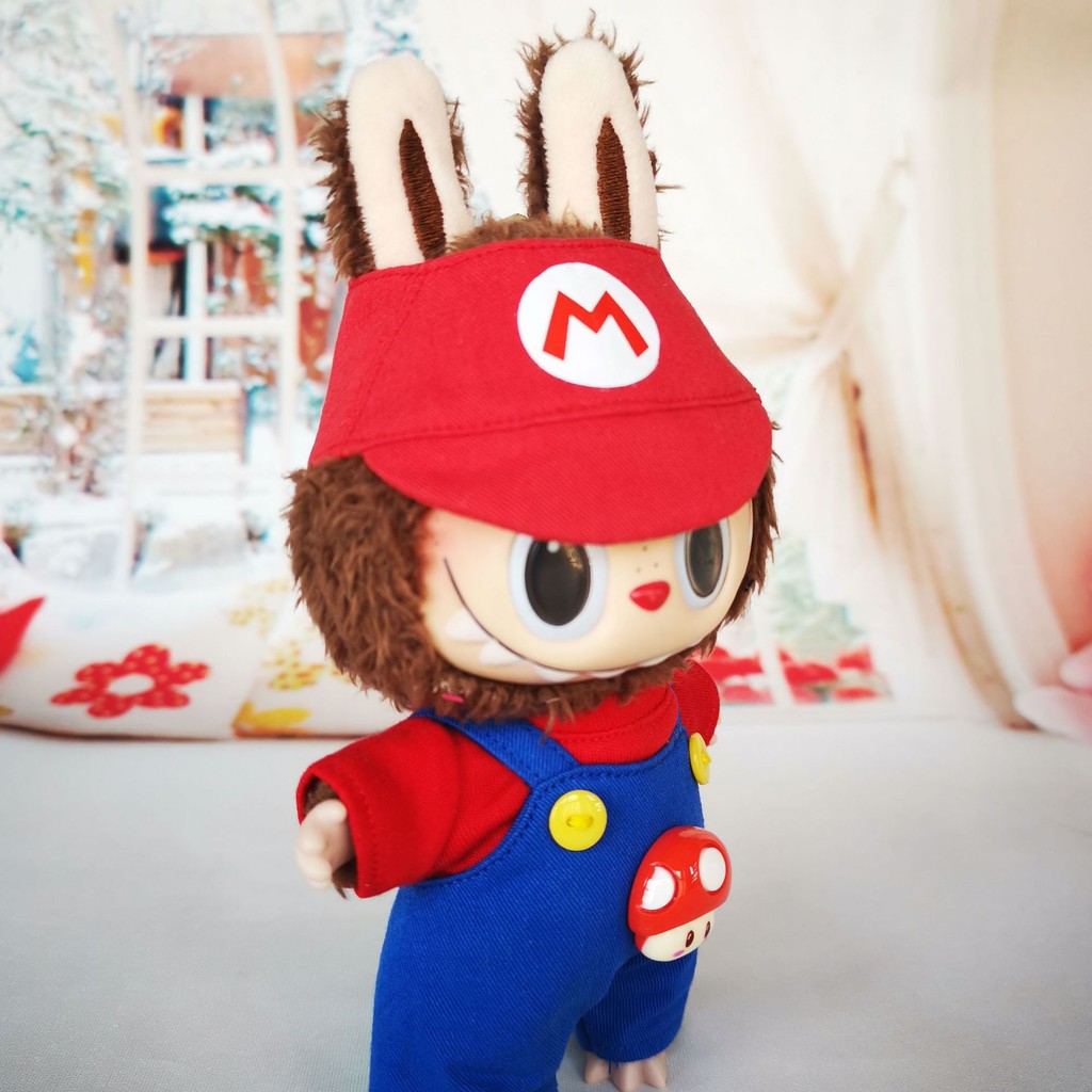 Labubu Super Mario Costume Set 17cm Labubu Macaron Clothes Pants Hat ...