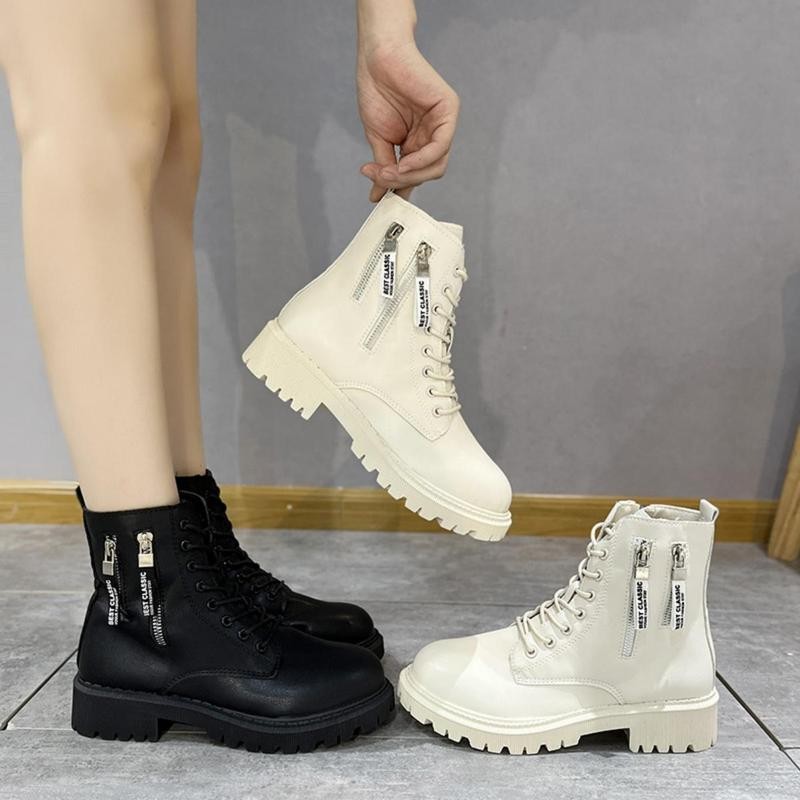 Sizes 35-40 Double Zipper Boots Women's Short Sleeve Boots Thick Heel ...
