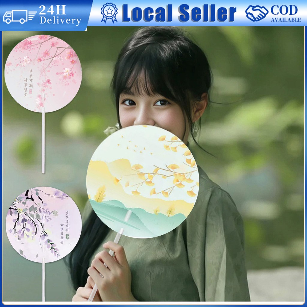 Portable Ancient Long Handled Fan Chinese Frosted Round Hand Fan Anti ...