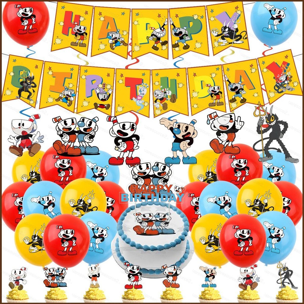 SQ2 Cuphead Theme kids birthday party decorations banner cake topper ...