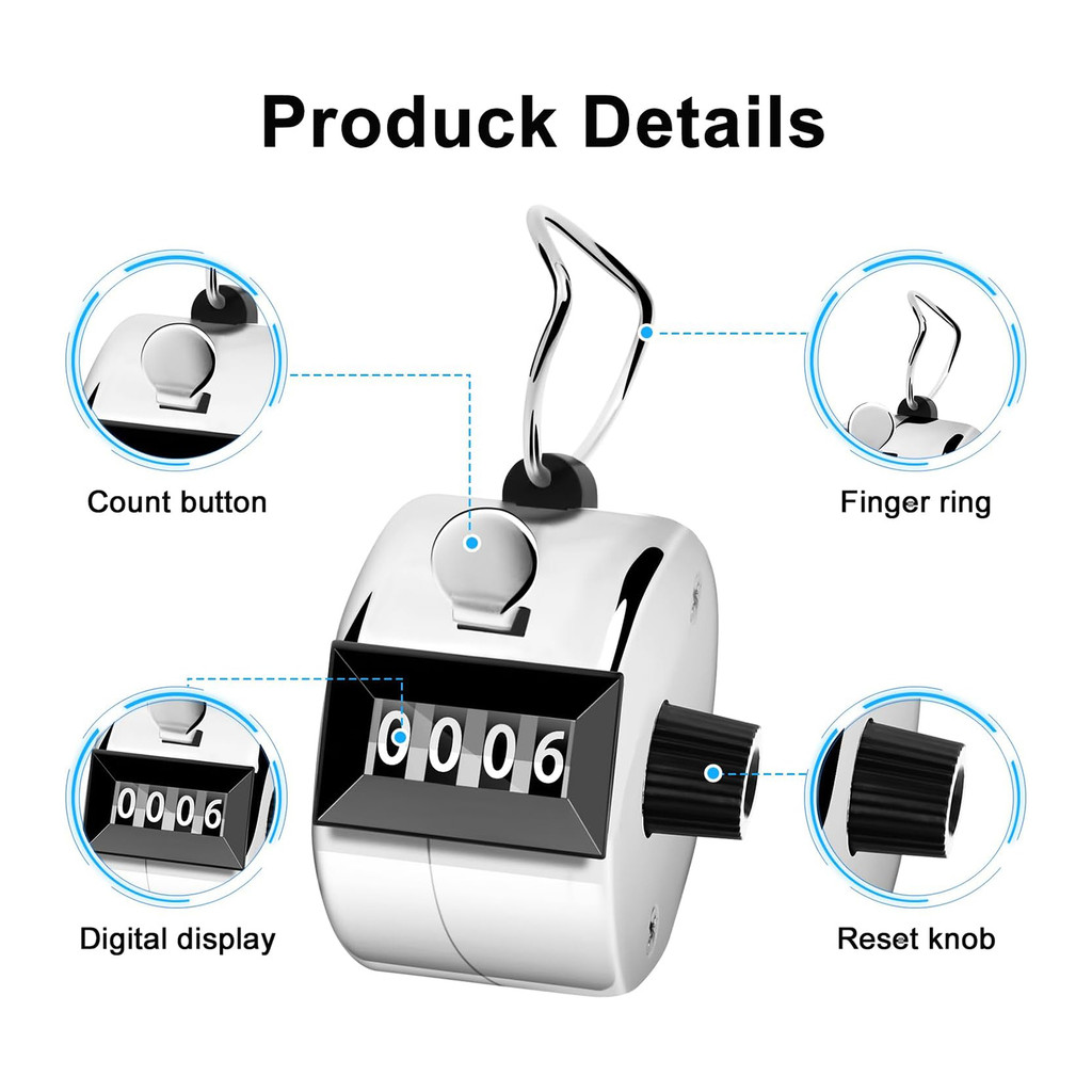 Clicker Counter, Metal Hand Tally Counter Clicker, 4 Digit Mechanical ...
