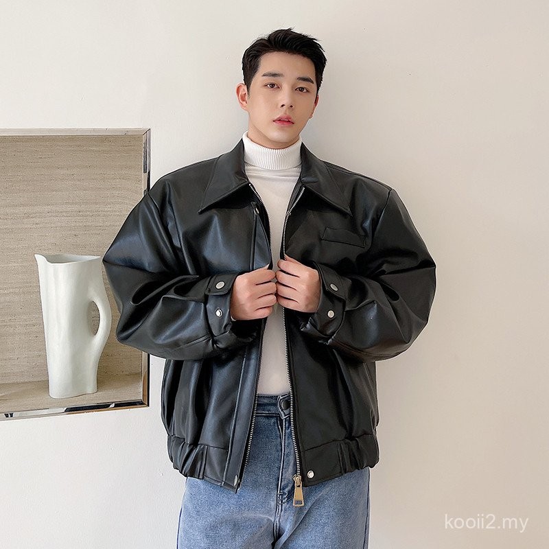 Jaket kulit jalanan merah musim bunga dan musim luruh, lapang jenis ...