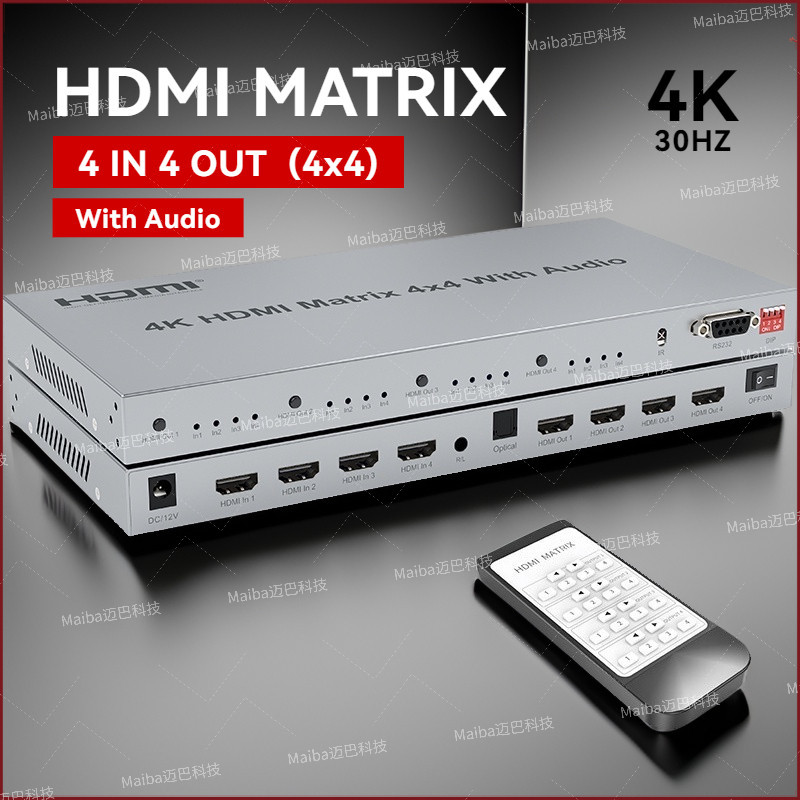 4x4 HDMI Matrix Switch with Audio output 4K 30Hz HDMI Switcher Splitter ...
