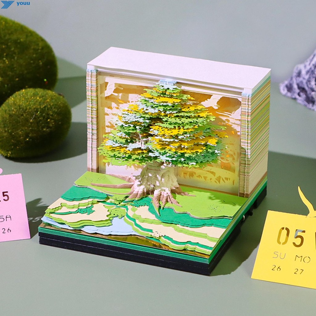 Paper Art Notepad 3D Sticky Calendar with Light Tree House Model 3D ...