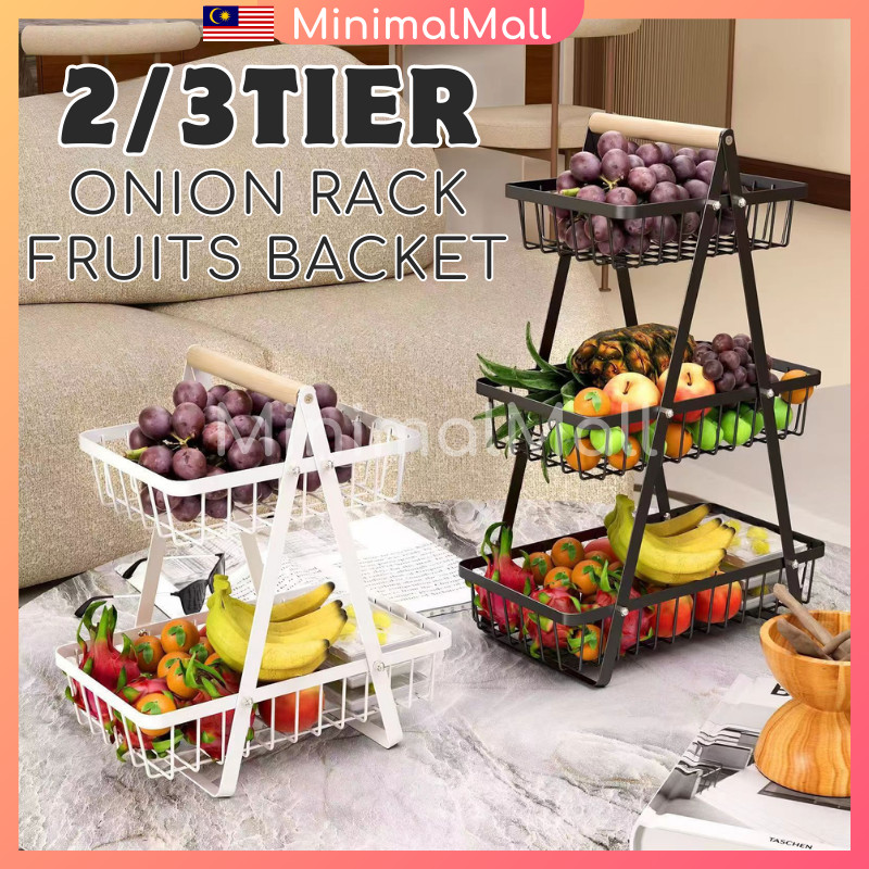 2/3Tier Onion Rack Fruit Basket Rak Bawang Bertingkat Vegetable Storage ...