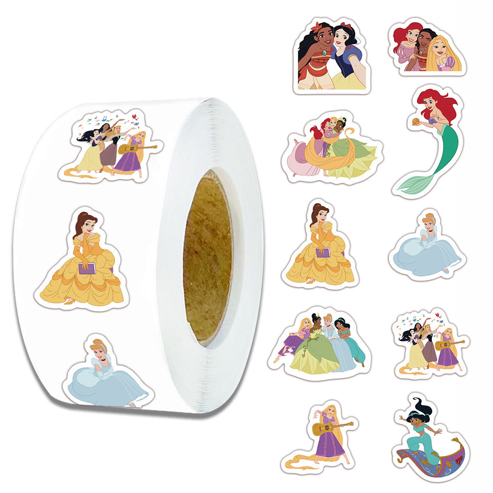 500 pcs 10 images Disney Princesses Cartoon Stickers Roll/Stickers Tape ...